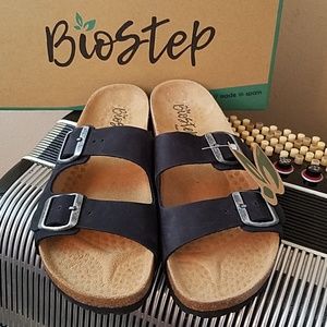 Biostep | Shoes | Nib Biostep Black Leather Twin Strap Sandals | Poshmark